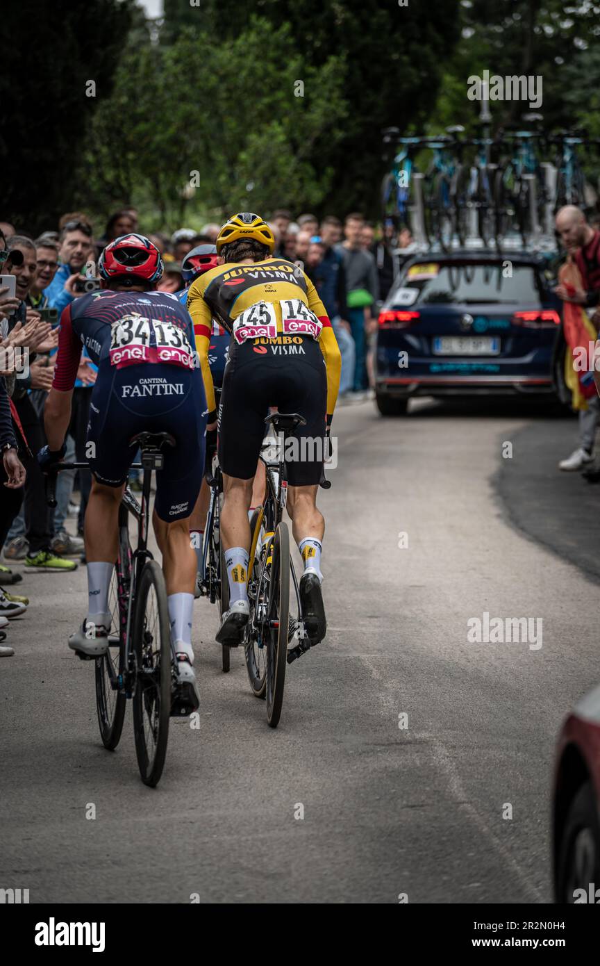 Italy, May 13, 2023: professional cyclists face the eighth stage of the ...
