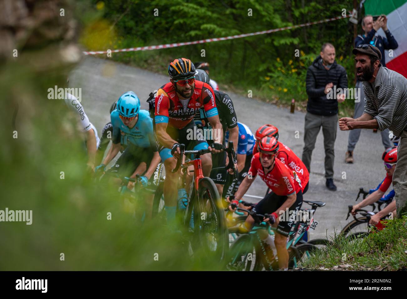 Italy, May 13, 2023: professional cyclists face the eighth stage of the ...