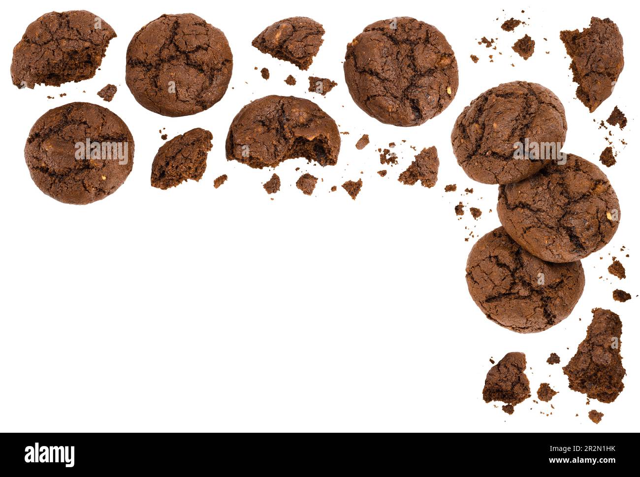 chocolate cookies broken isolated on white background with full depth ...