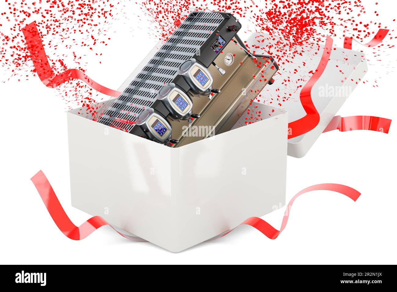 Espresso coffee machine professional inside gift box, 3D rendering ...