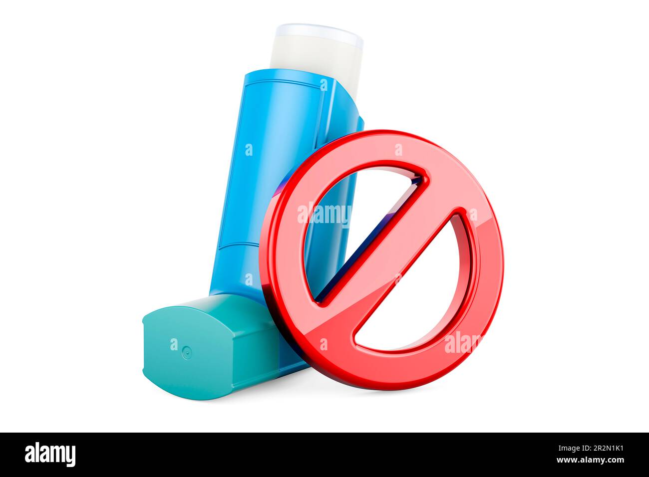 Metered-dose inhaler, MDI with forbidden symbol. 3D rendering isolated on white background Stock ...