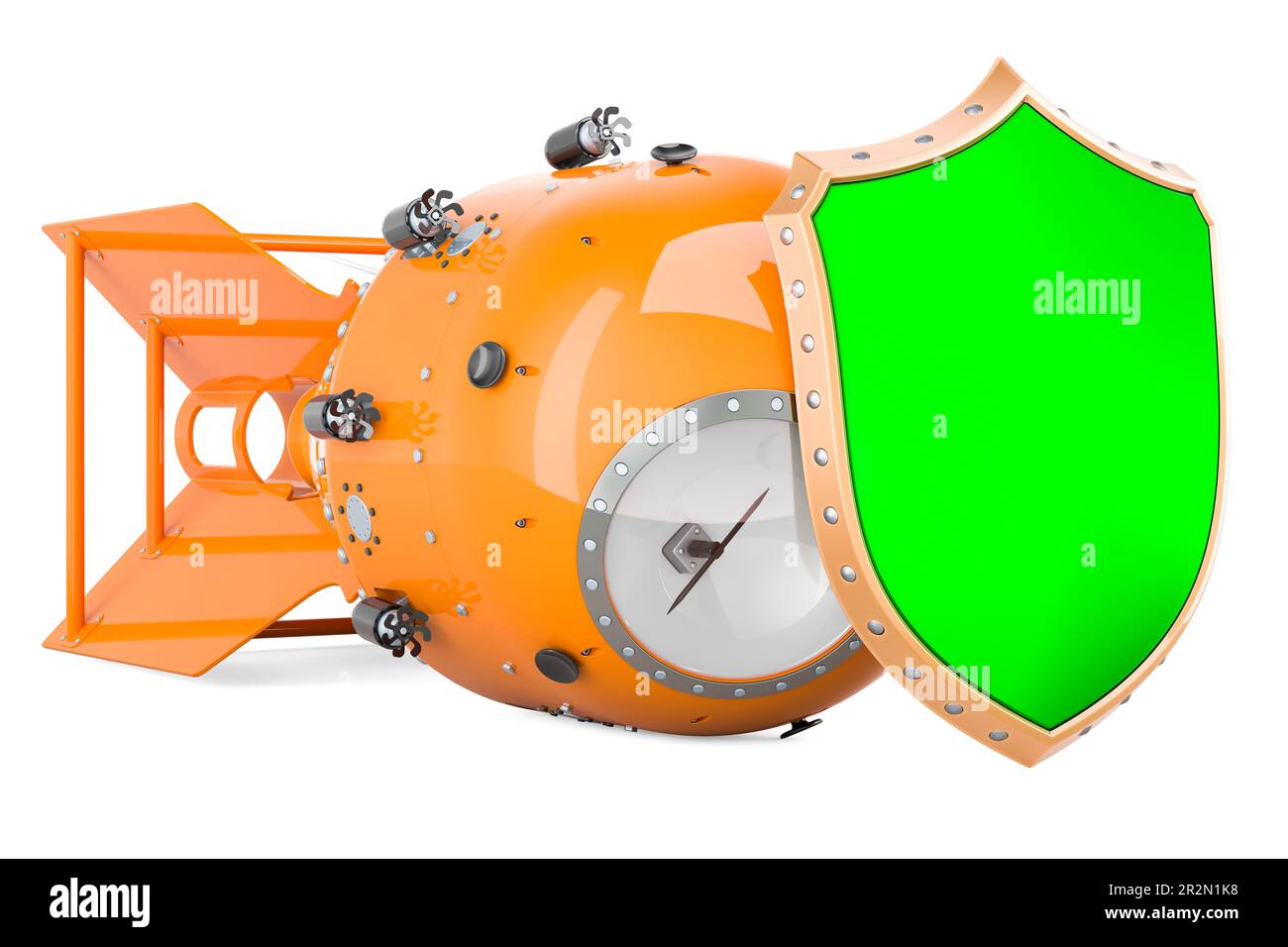 Atomic bomb, nuclear weapon with shield. 3D rendering isolated on white ...
