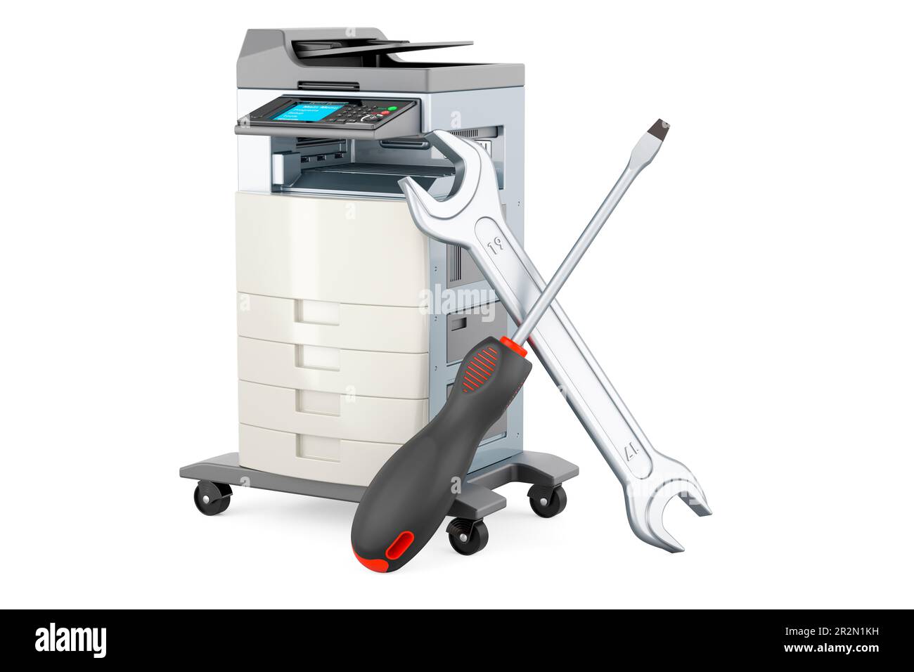 Office multifunction printer MFP with screwdriver and wrench. 3D ...