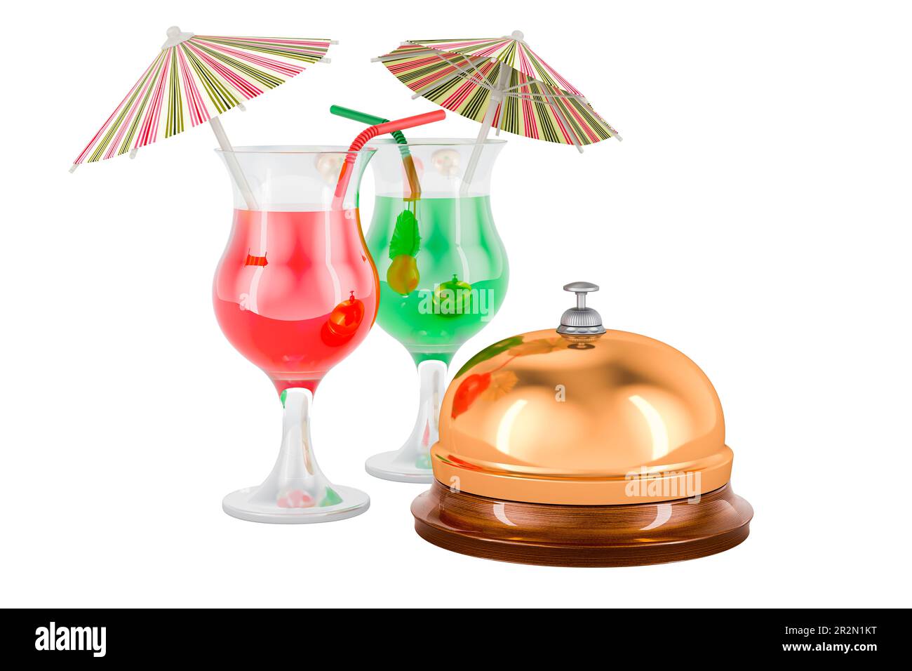 Tropical cocktails with reception bell. 3D rendering isolated on white ...