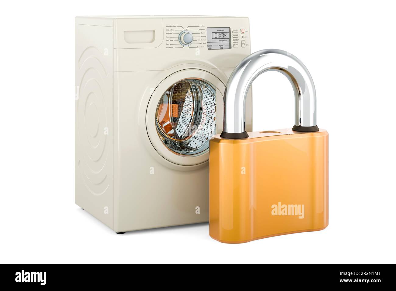 Washing machine with padlock. 3D rendering isolated on white background ...