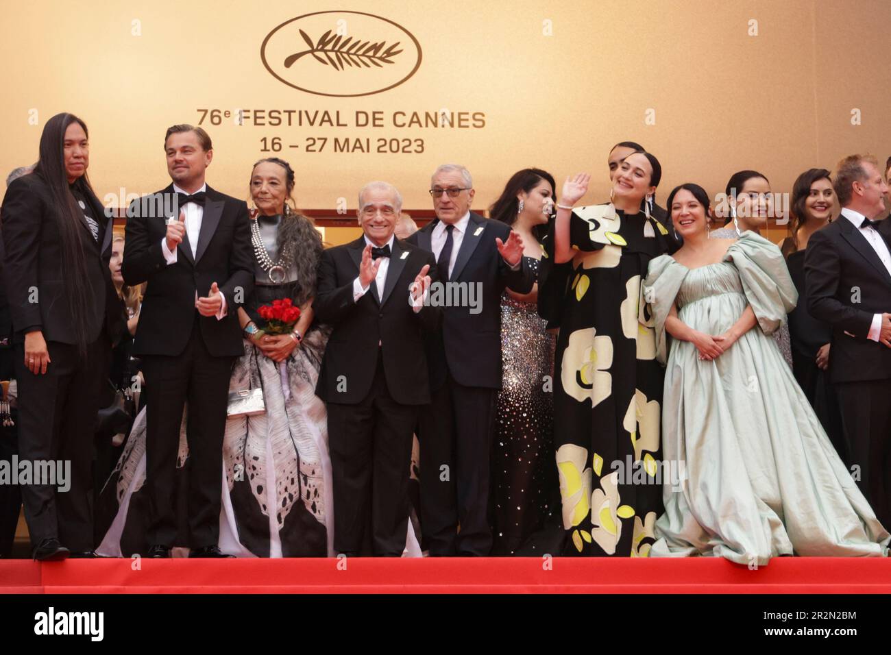 William Belleau, from left, Leonardo DiCaprio, Tantoo Cardinal, director Martin Scorsese, Robert ...