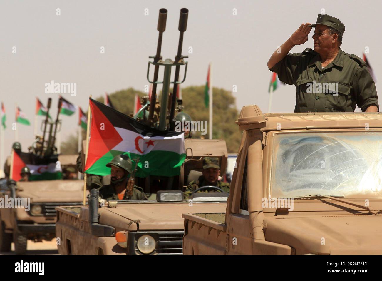 A Polisario Front soldier salutes during a military parade to celebrate ...