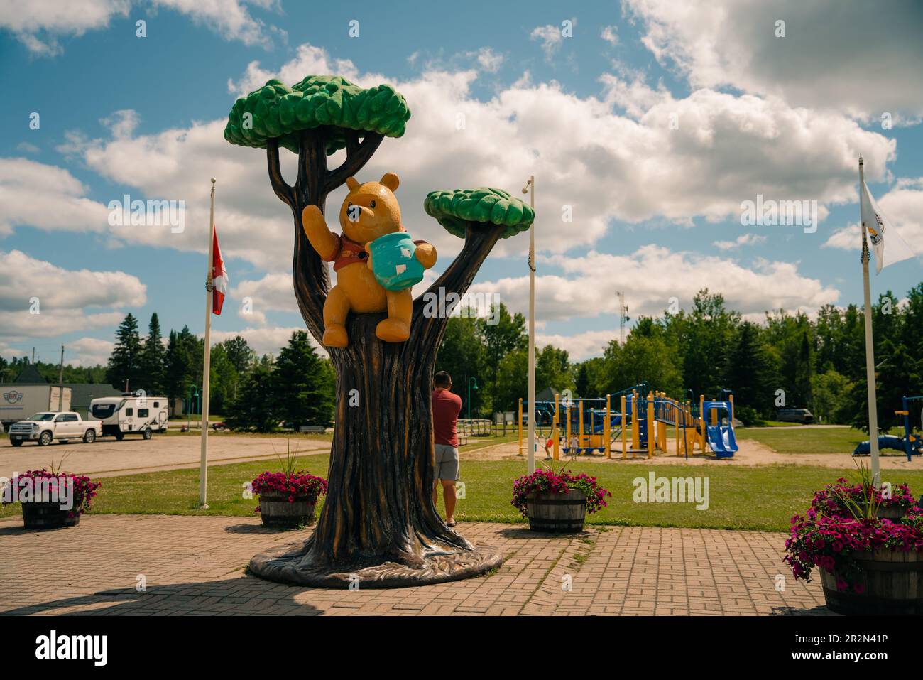 WHITE RIVER, ONTARIO, CANADA - MAY 2023 View of Winnie the Pooh statue ...