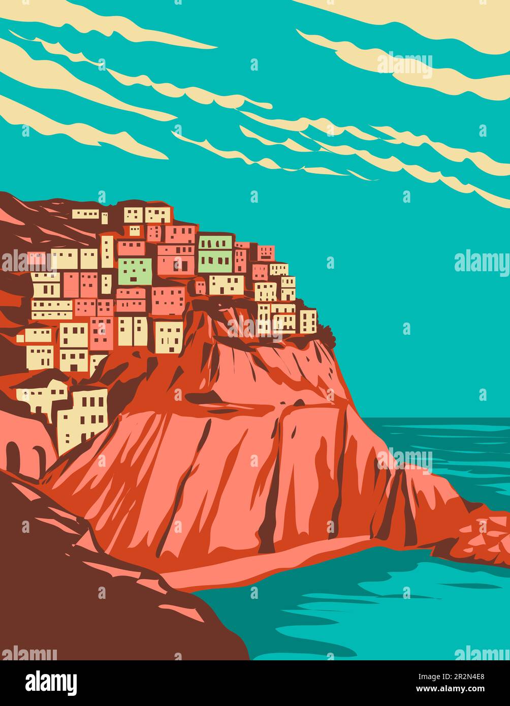 WPA poster art of Manarola in Cinque Terre within Liguria west of La ...
