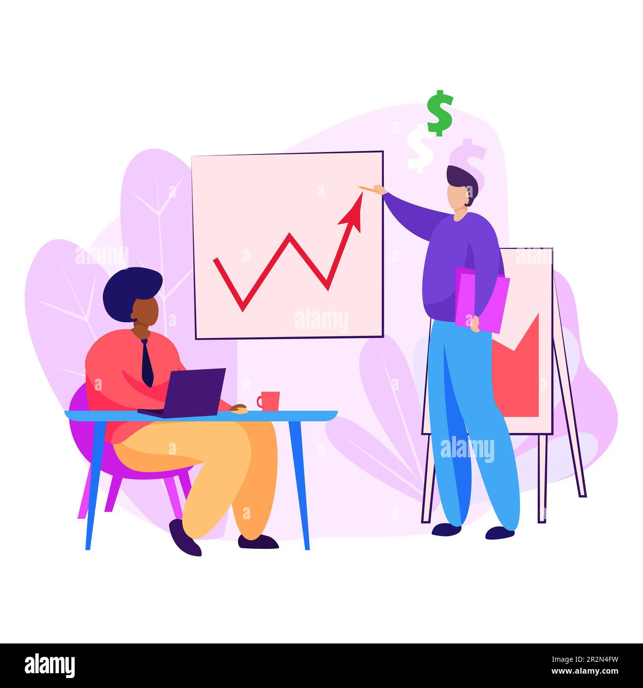 Business leader presenting growth diagram to colleague Stock Vector ...