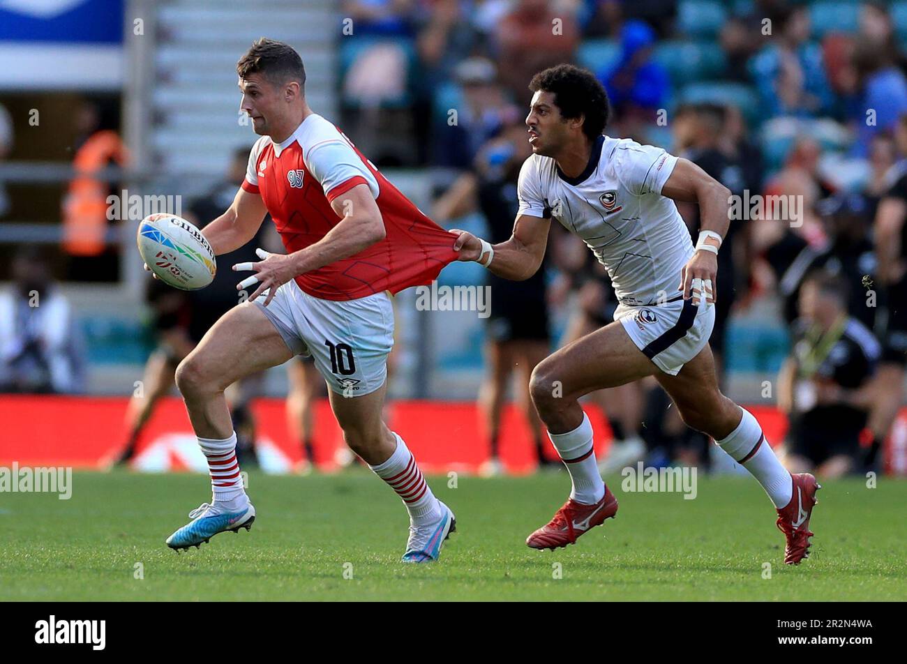 Great Britain’s Robbie Fergusson is tackled by USA’s Malacchi Esdale ...