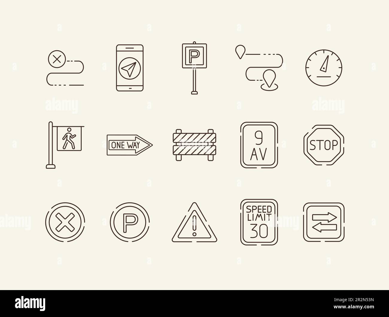 Set of road sign line icons Stock Vector Image & Art - Alamy