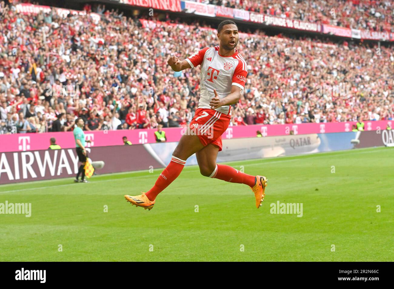Munich, Deutschland. 20th May, 2023. goaljubel Serge GNABRY (FC Bayern ...