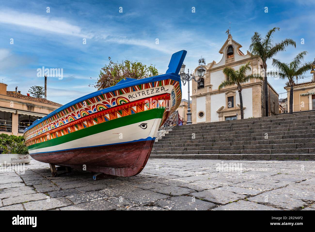 View of the main square of Aci Trezza Stock Photo - Alamy