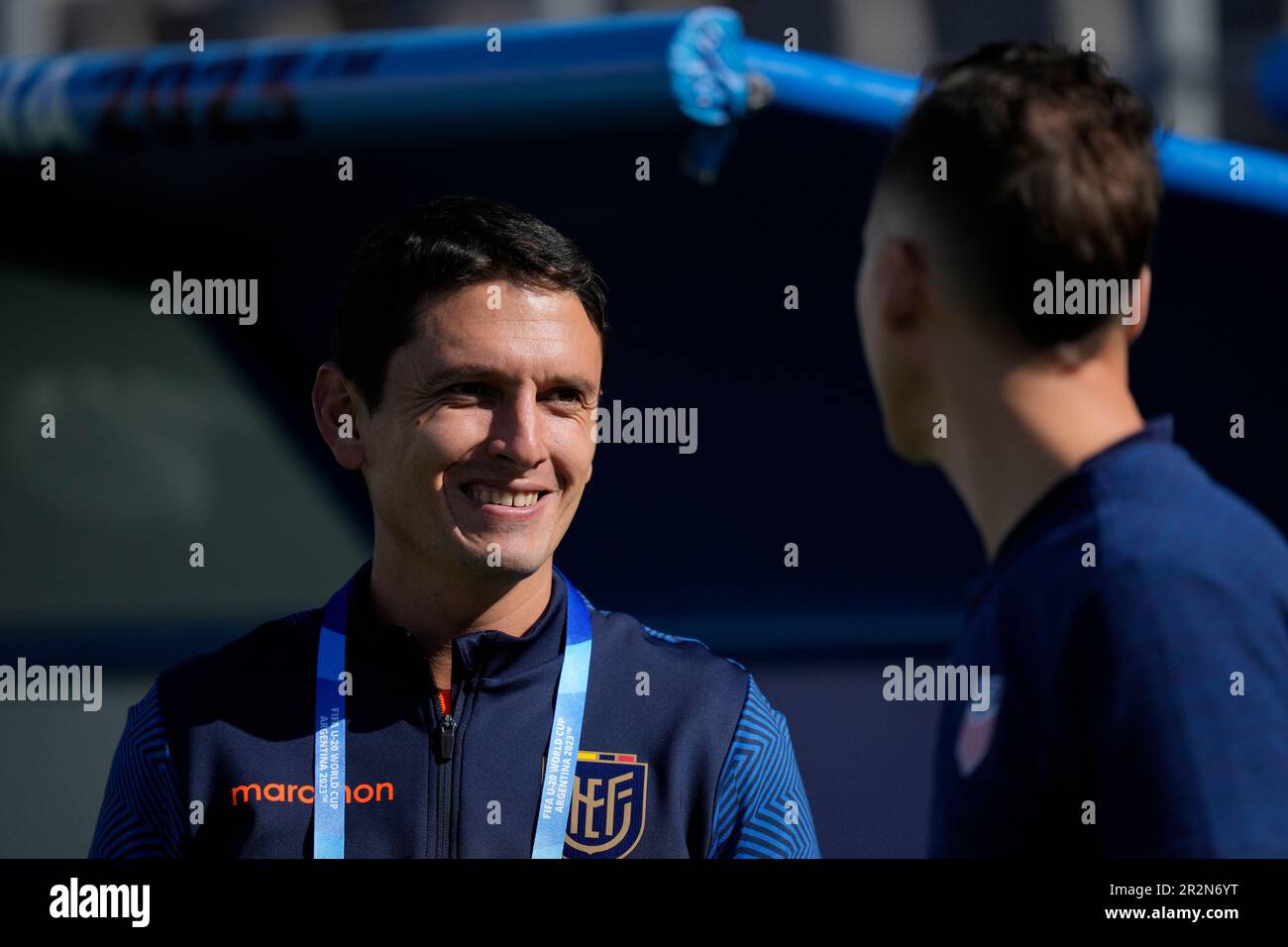 Ecuador coach Miguel Bravo smiles at Coach Mikey Varas of the United ...