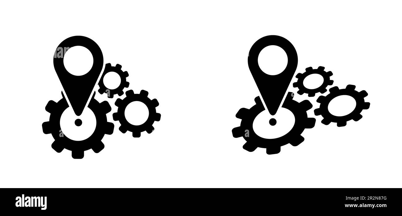 Cogwheel Pointer Or Point Icon Marks Cog Location Martker Sign Pin Between Multiple Points