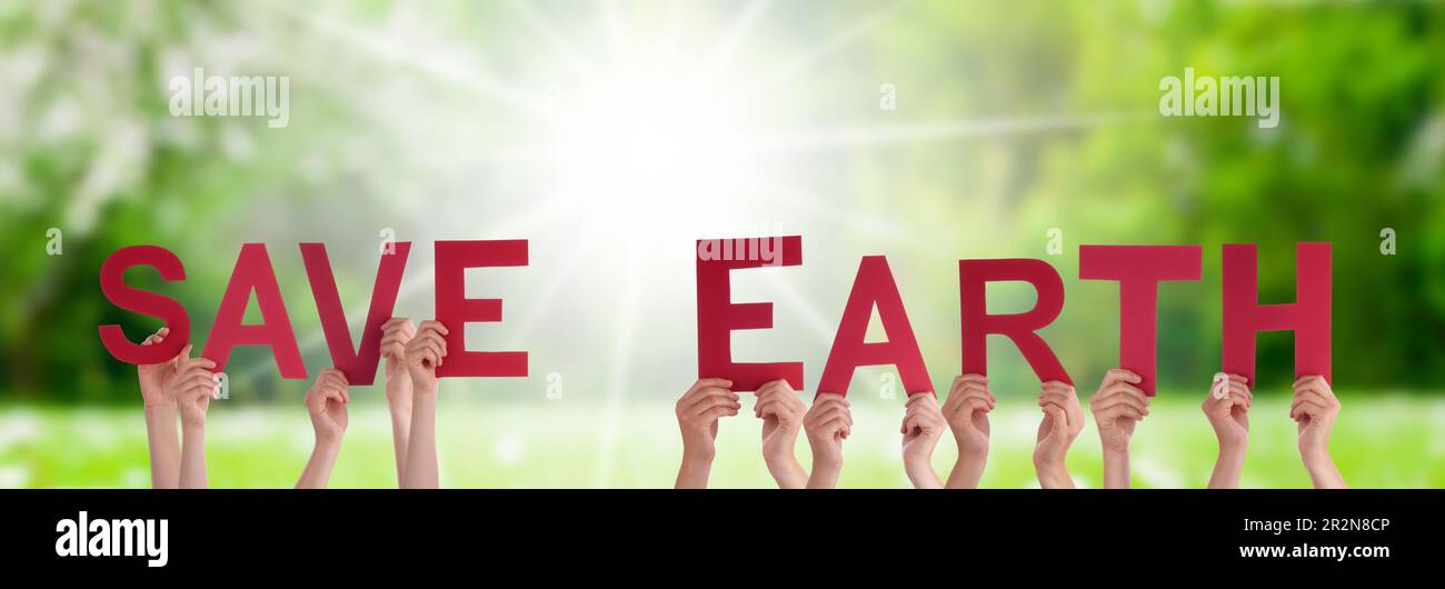 People Hands Building Word Save Earth, Grass Meadow Stock Photo - Alamy