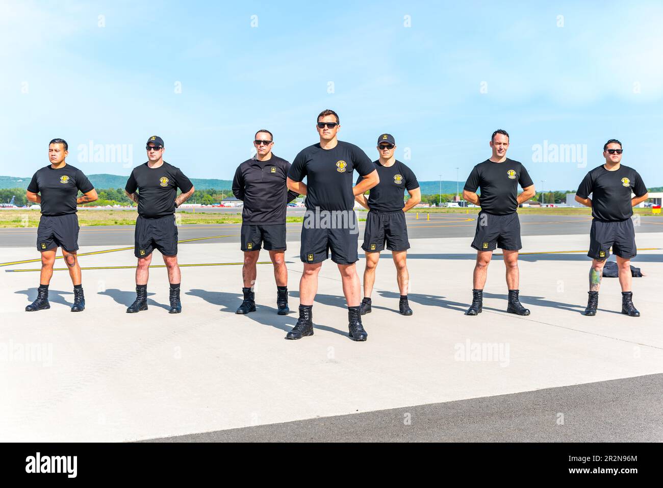 US Army Golden Knights standing in formation on the tarmac at the ...