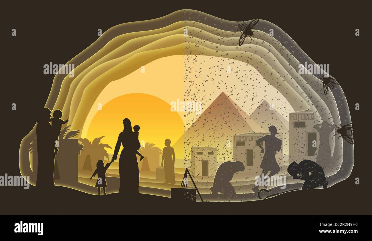 10 Plagues of Egypt: Lice and gnats. Bible story. Paper art. Abstract ...