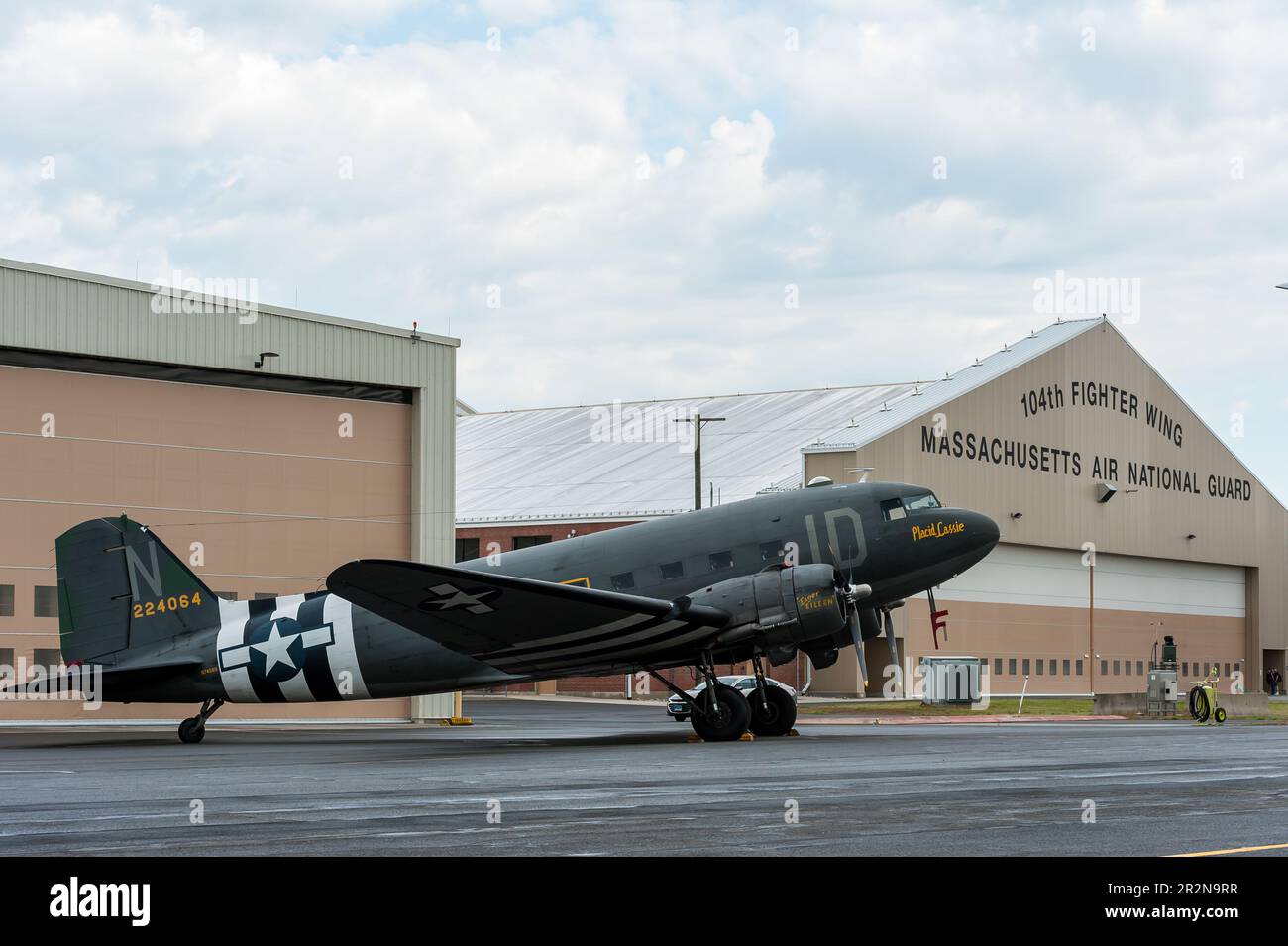 Placid Lassie, a C-47 from Word War 2, parked on Barnes Air National ...