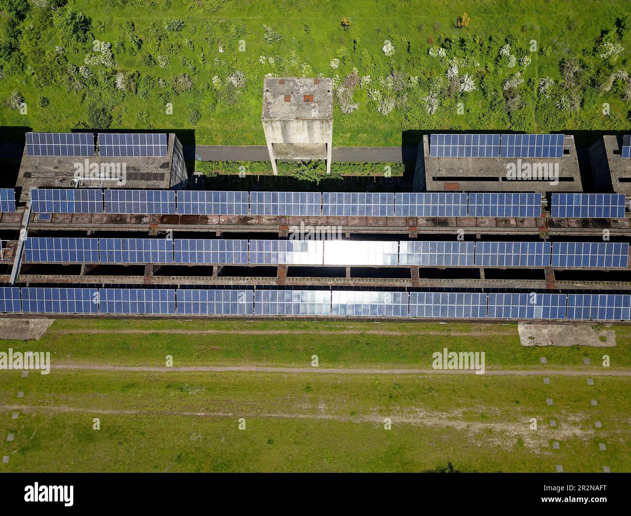 Solar panels on a decommissioned ore and coal bunker Stock Photo - Alamy
