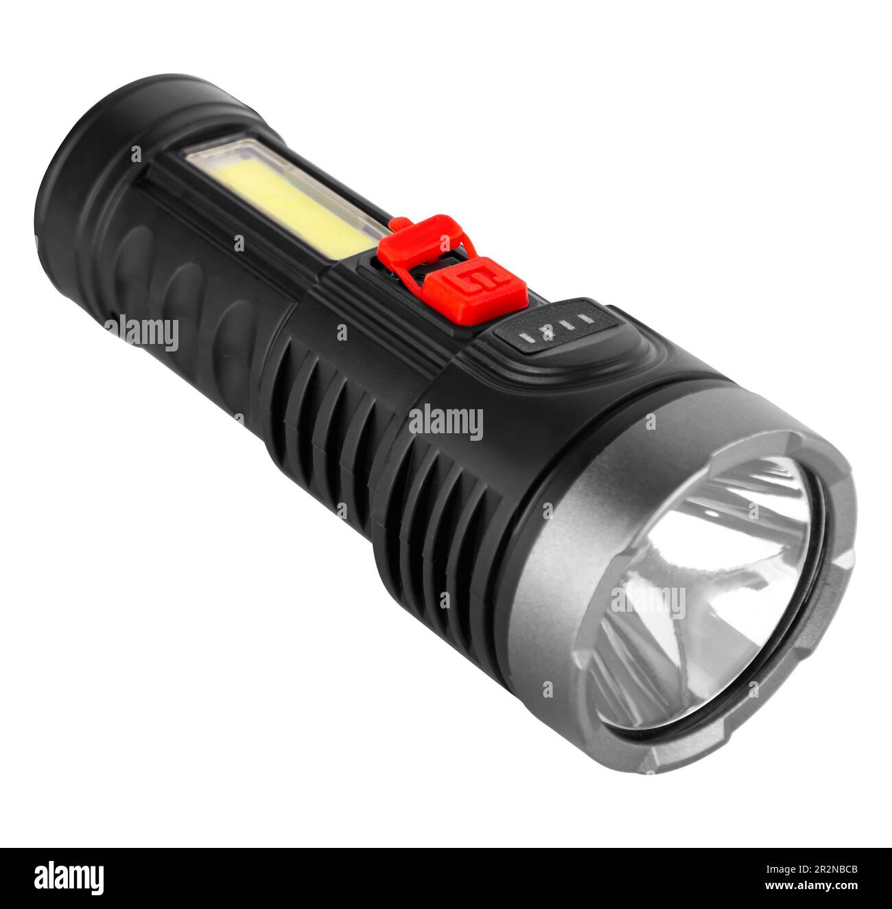 Hand-held LED flashlight, white background in insulation Stock Photo ...