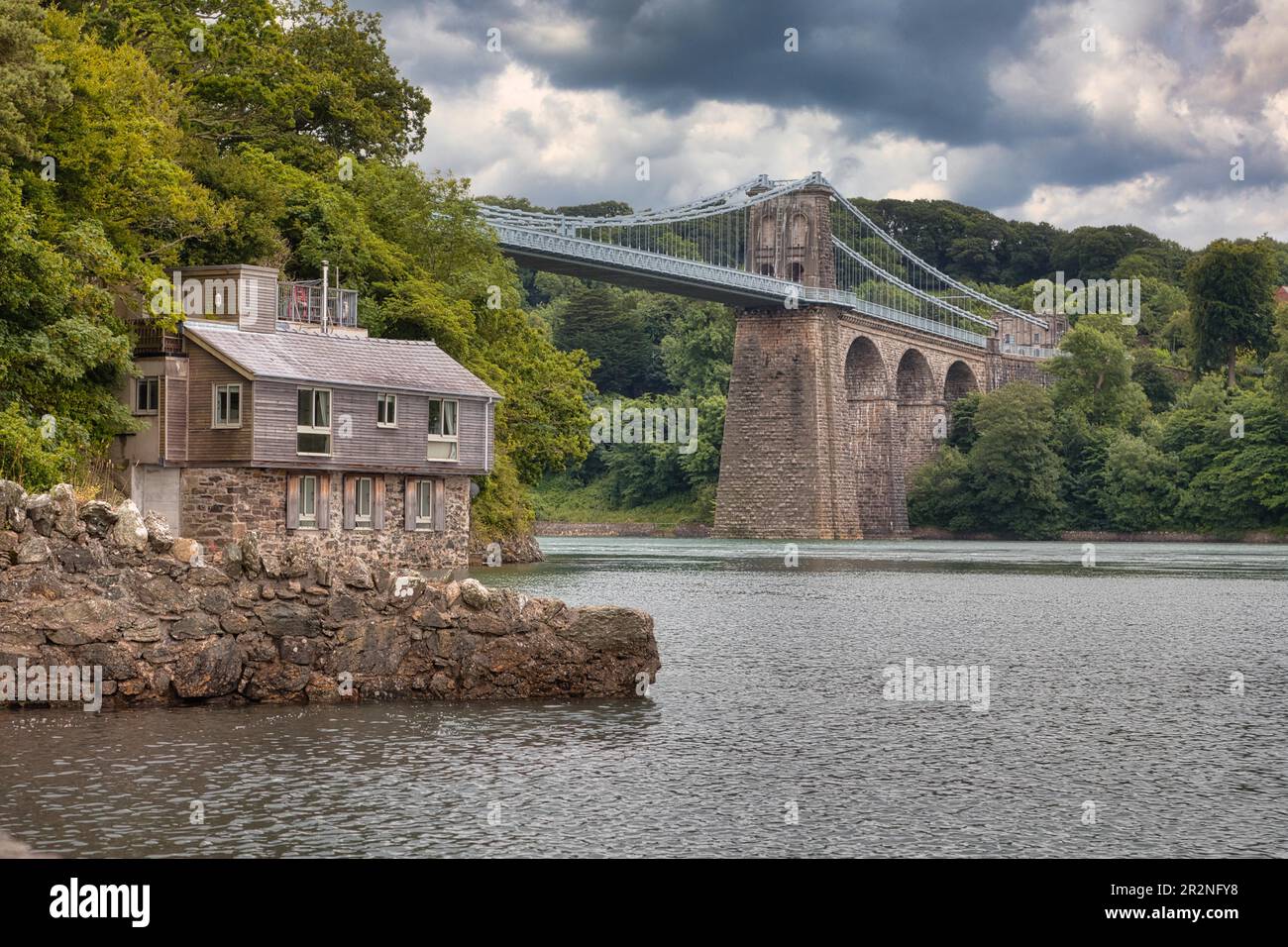 Menai Suspension Bridge, chain bridge between the Isle of Anglesey and ...