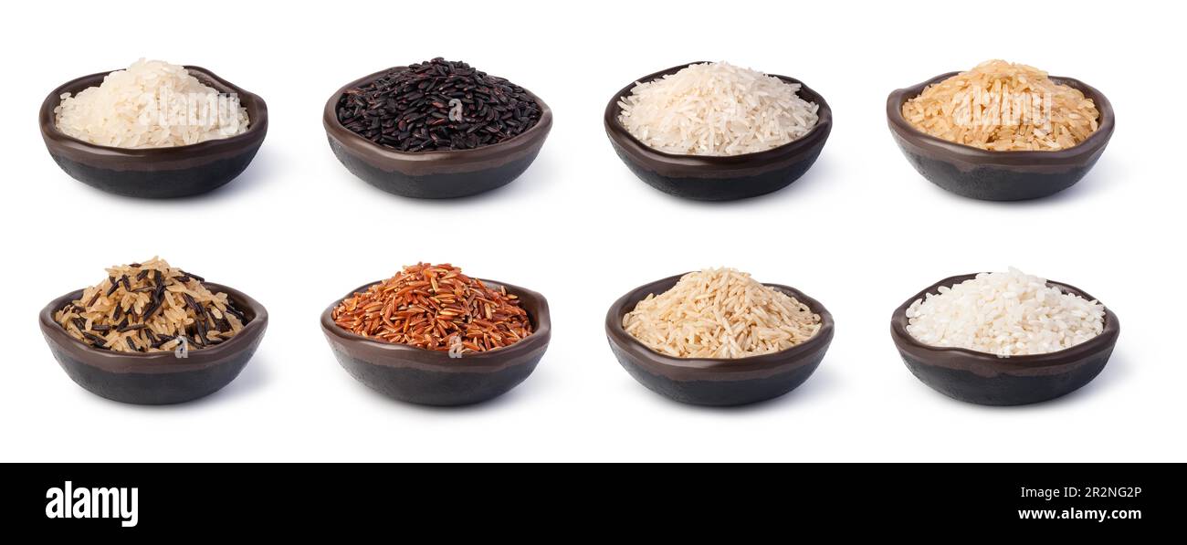 set of rice isolated on a white background Stock Photo - Alamy