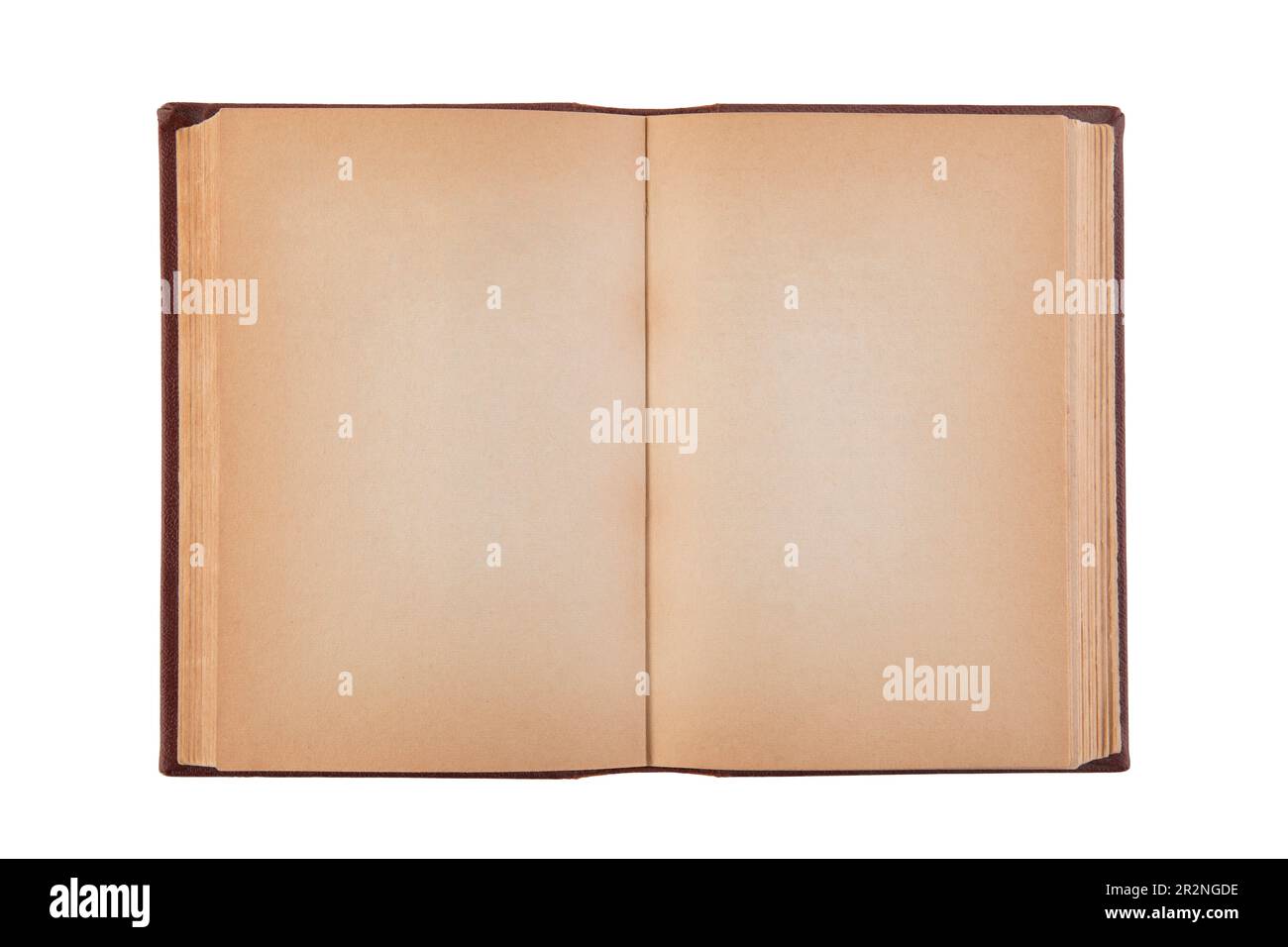 Open old book with blank yellow stained pages isolated on white ...