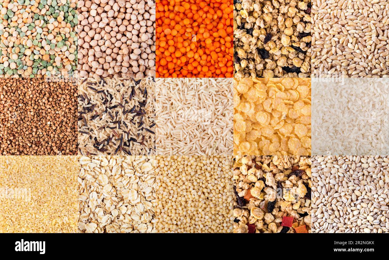 Set grain cereals rice hi-res stock photography and images - Alamy