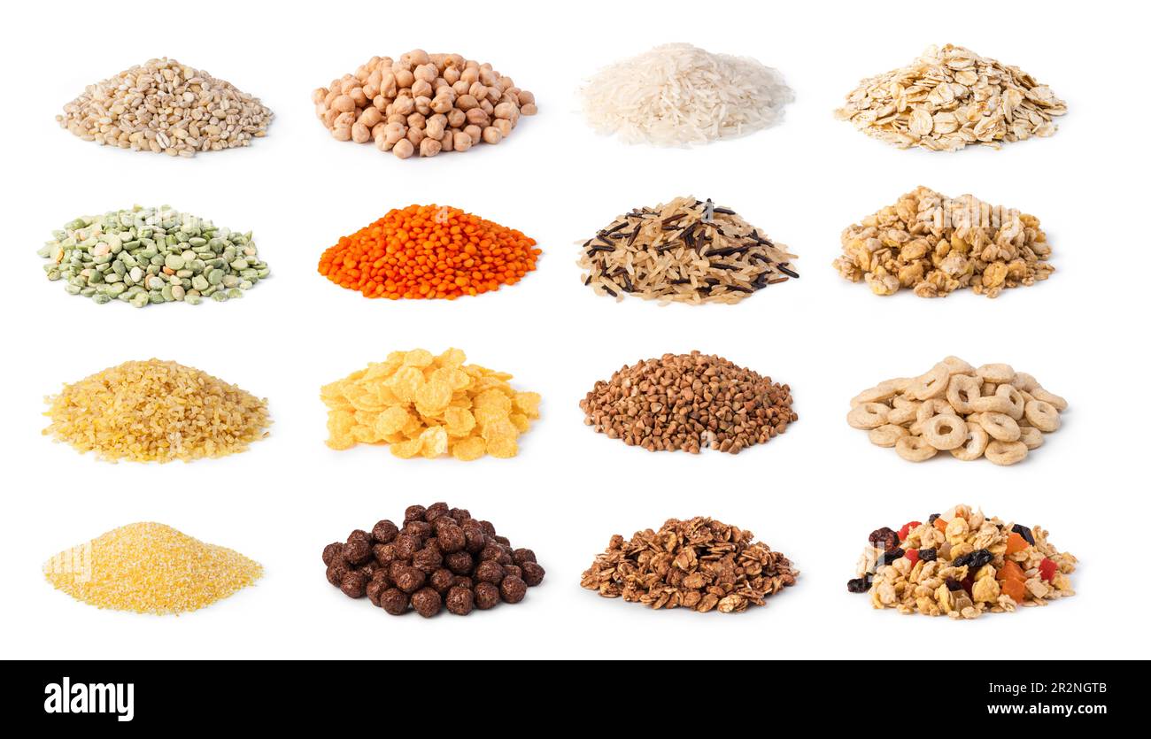 Cereals set isolated on white background Stock Photo - Alamy