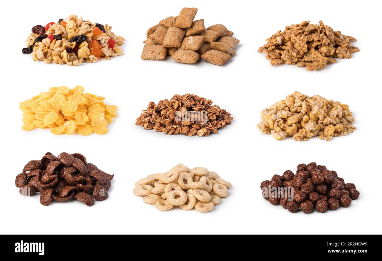 Cereals set isolated on white background Stock Photo - Alamy