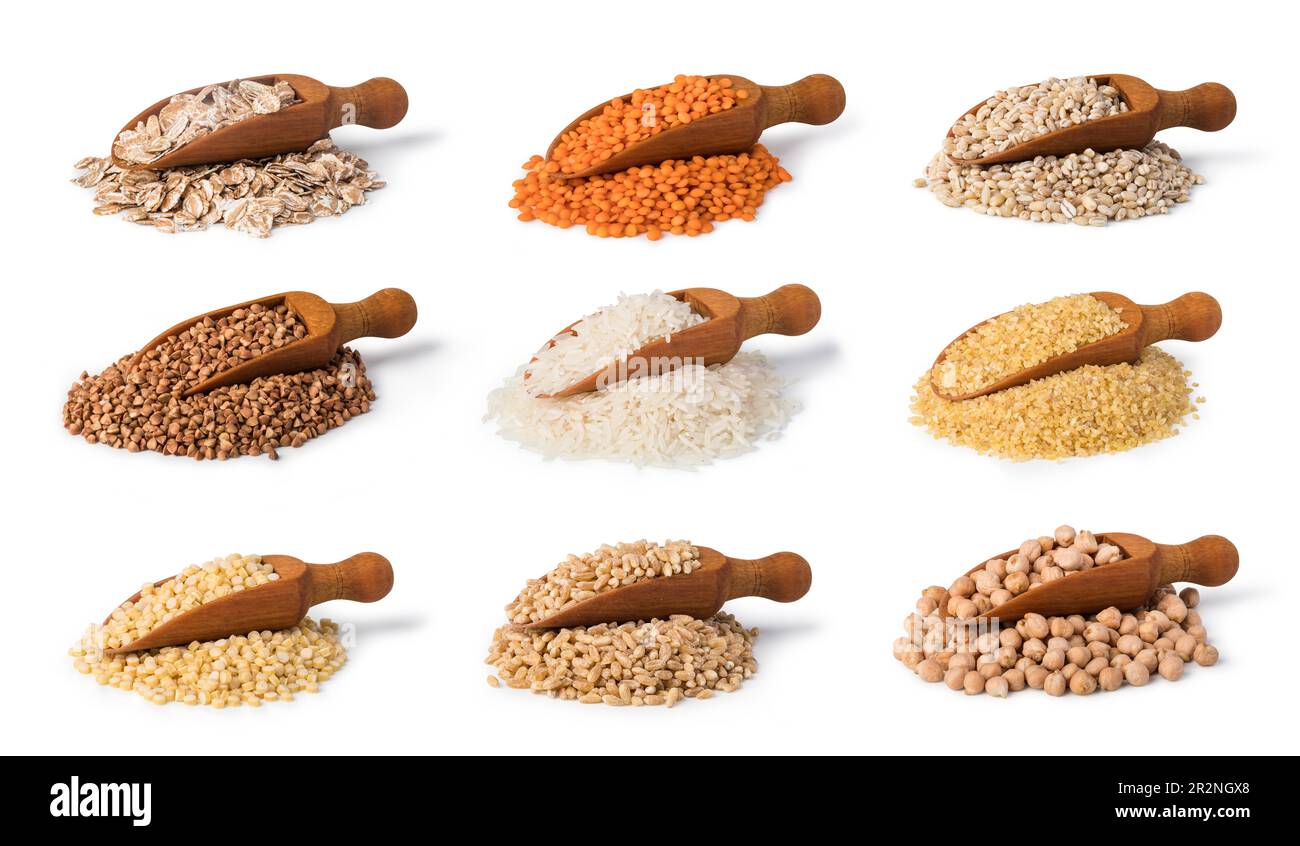 Cereals set isolated on white background Stock Photo - Alamy