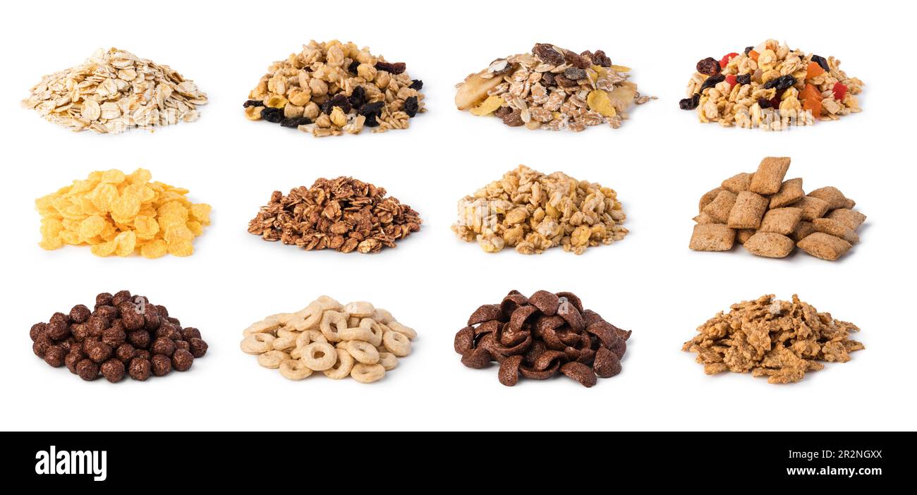 Cereals set isolated on white background Stock Photo - Alamy