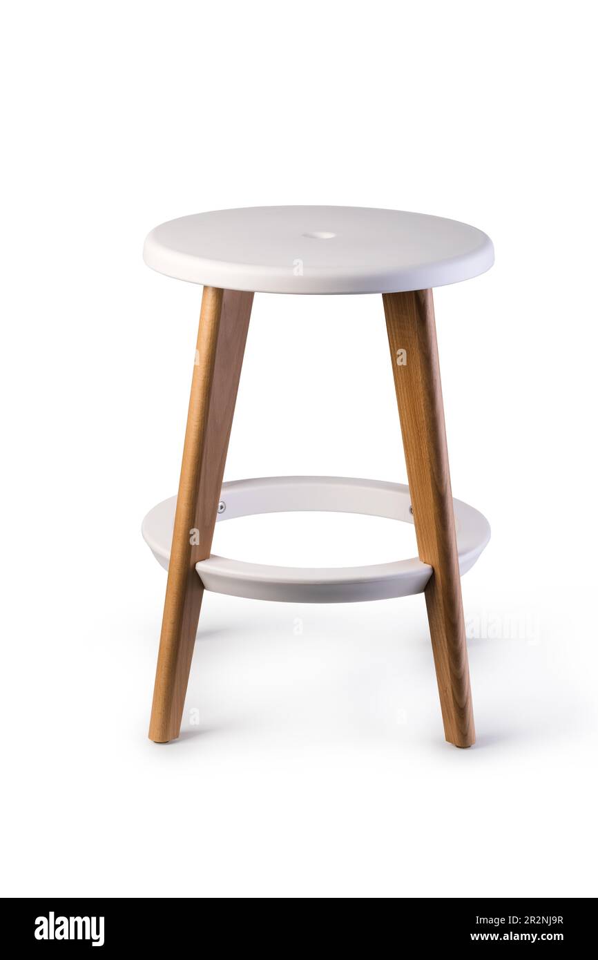 Wooden stool isolated on white background Stock Photo - Alamy