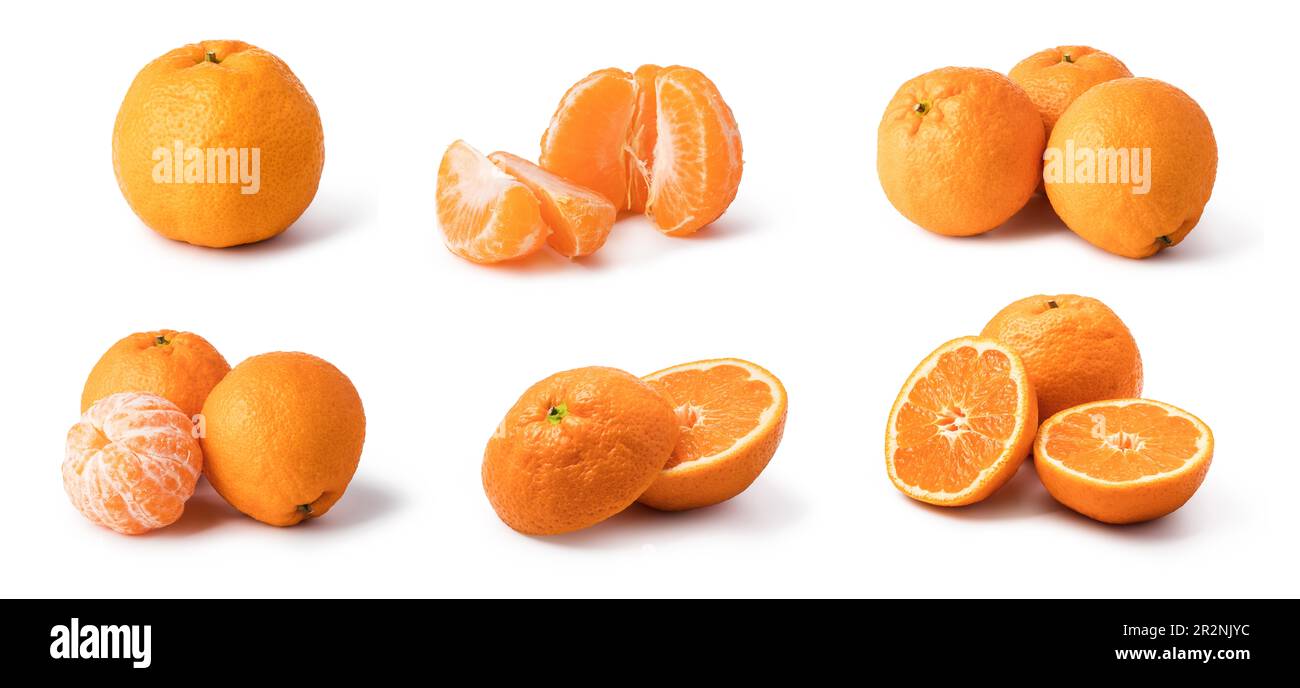 Ripe mandarin set isolated on white background Stock Photo - Alamy