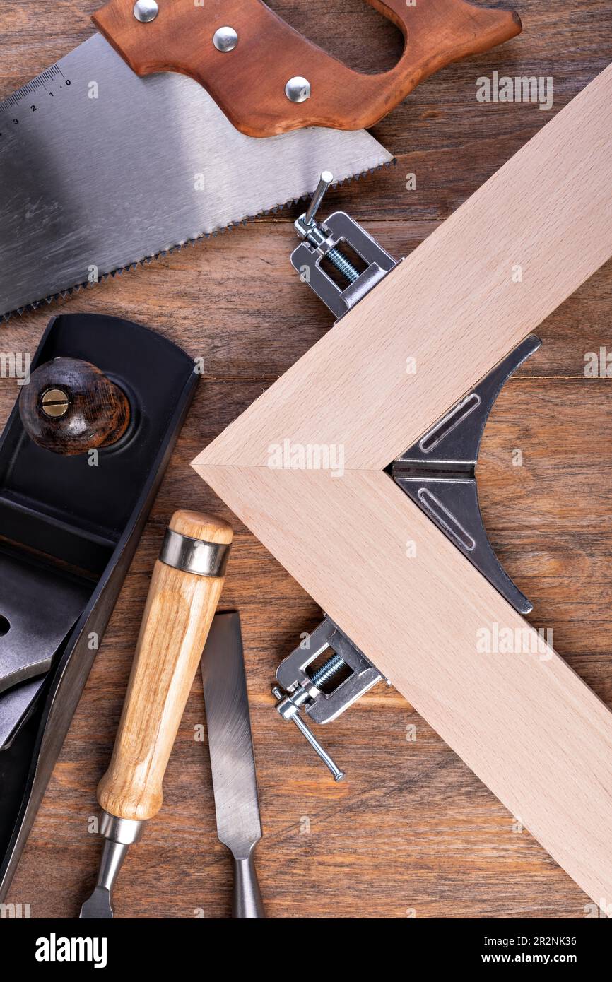 Wood carving tools on worktable hi-res stock photography and images - Alamy