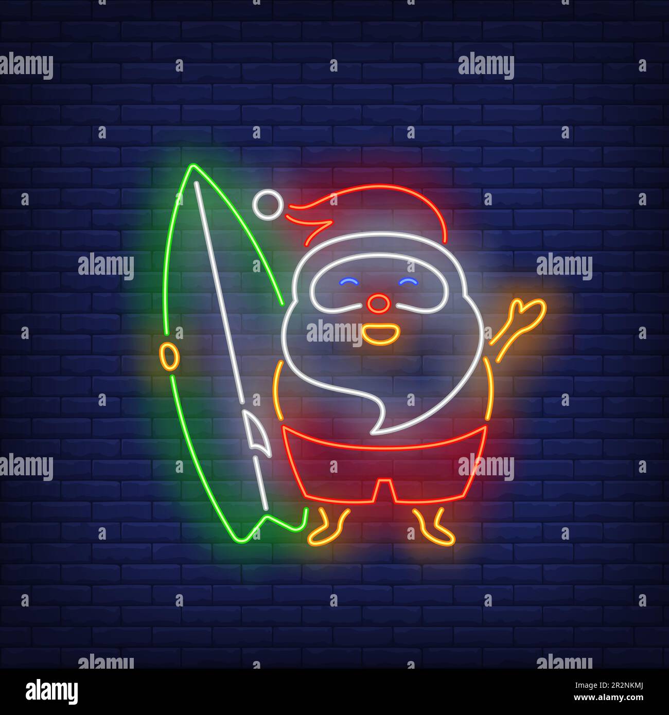 Santa Claus with surfboard neon sign Stock Vector Image & Art - Alamy