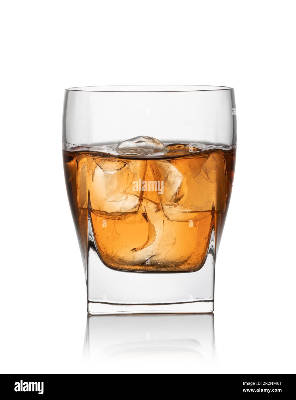 Glass of scotch whiskey and ice on a white background Stock Photo - Alamy