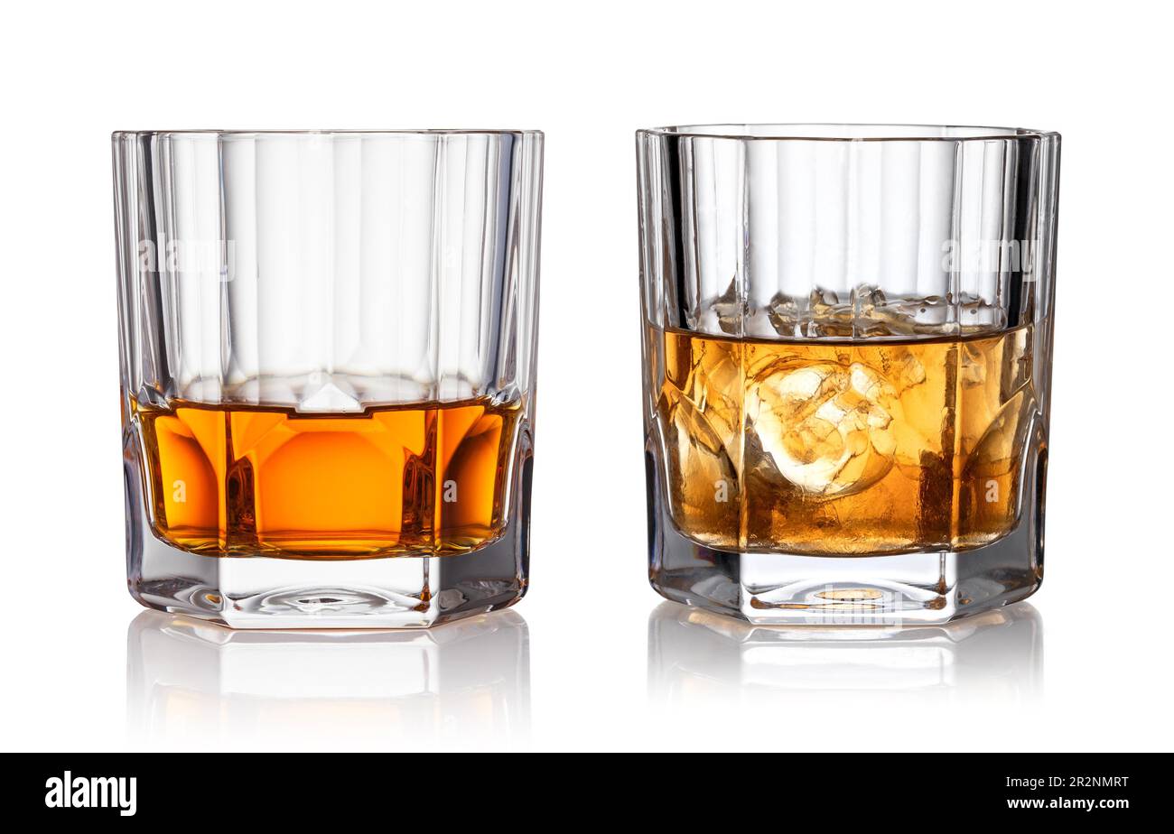 Glass of whisky and ice isolated white background Stock Photo - Alamy