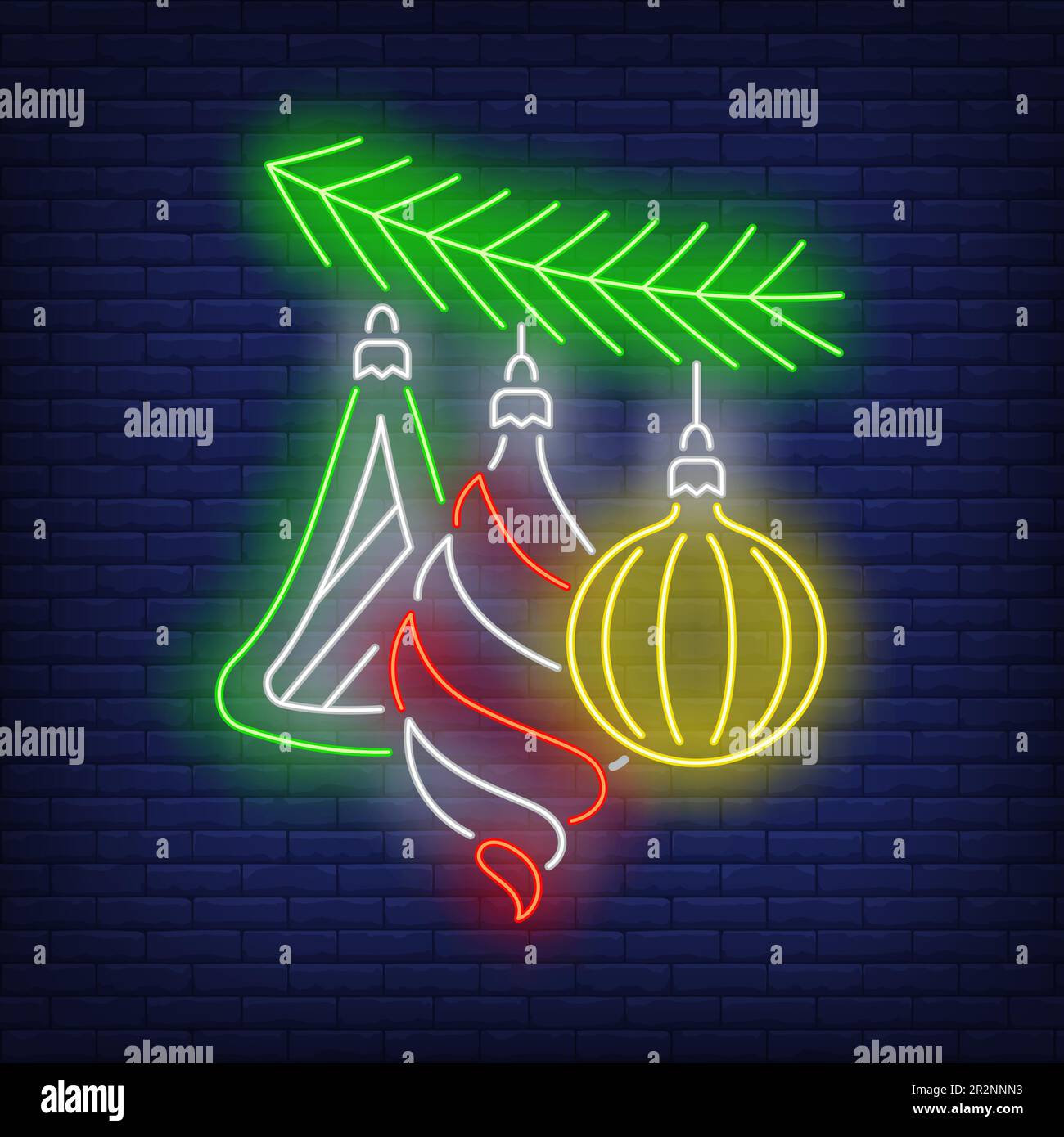 Christmas baubles on fir tree branch neon sign Stock Vector Image & Art ...
