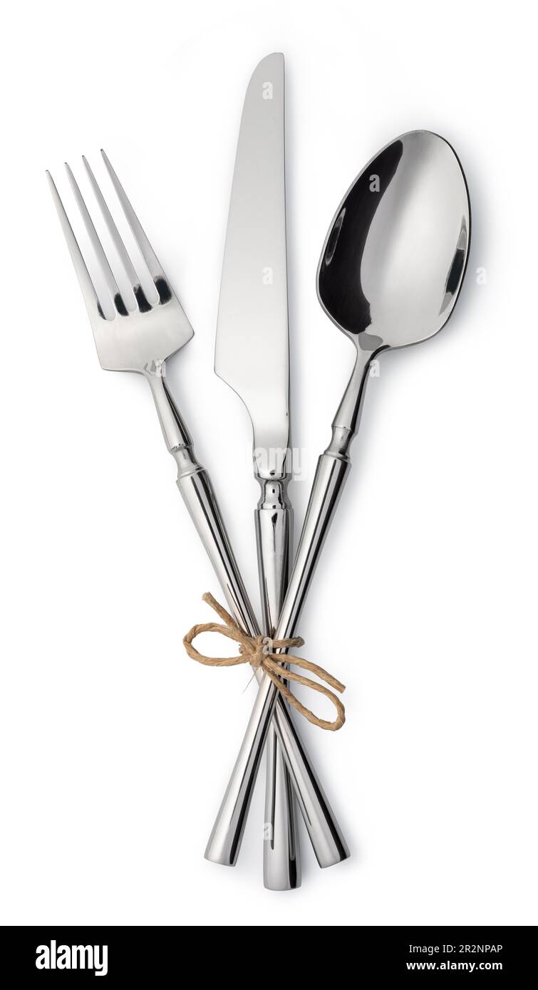 Cutlery set with Fork, Knife and Spoon isolated on white background ...