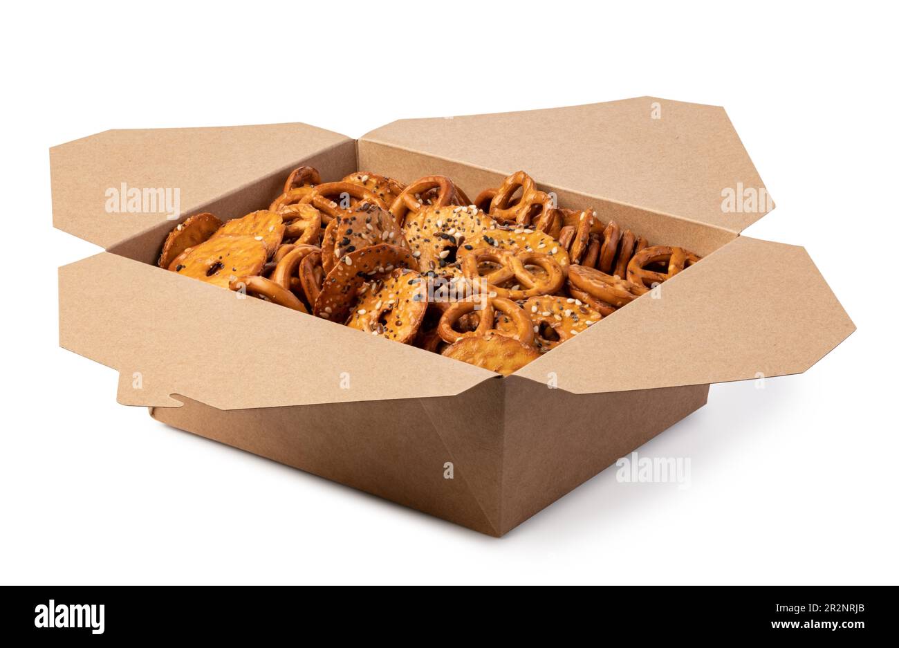 Salt Pretzels in box Isolated On White Background Stock Photo - Alamy