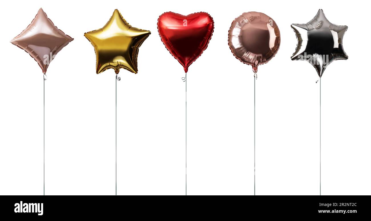 metallic balloons isolated on white background Stock Photo - Alamy