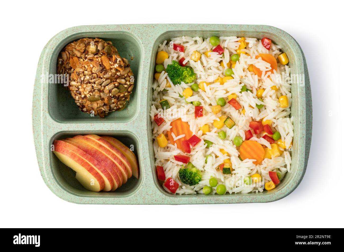 Lunch box with delicious food isolated on a white background Stock ...