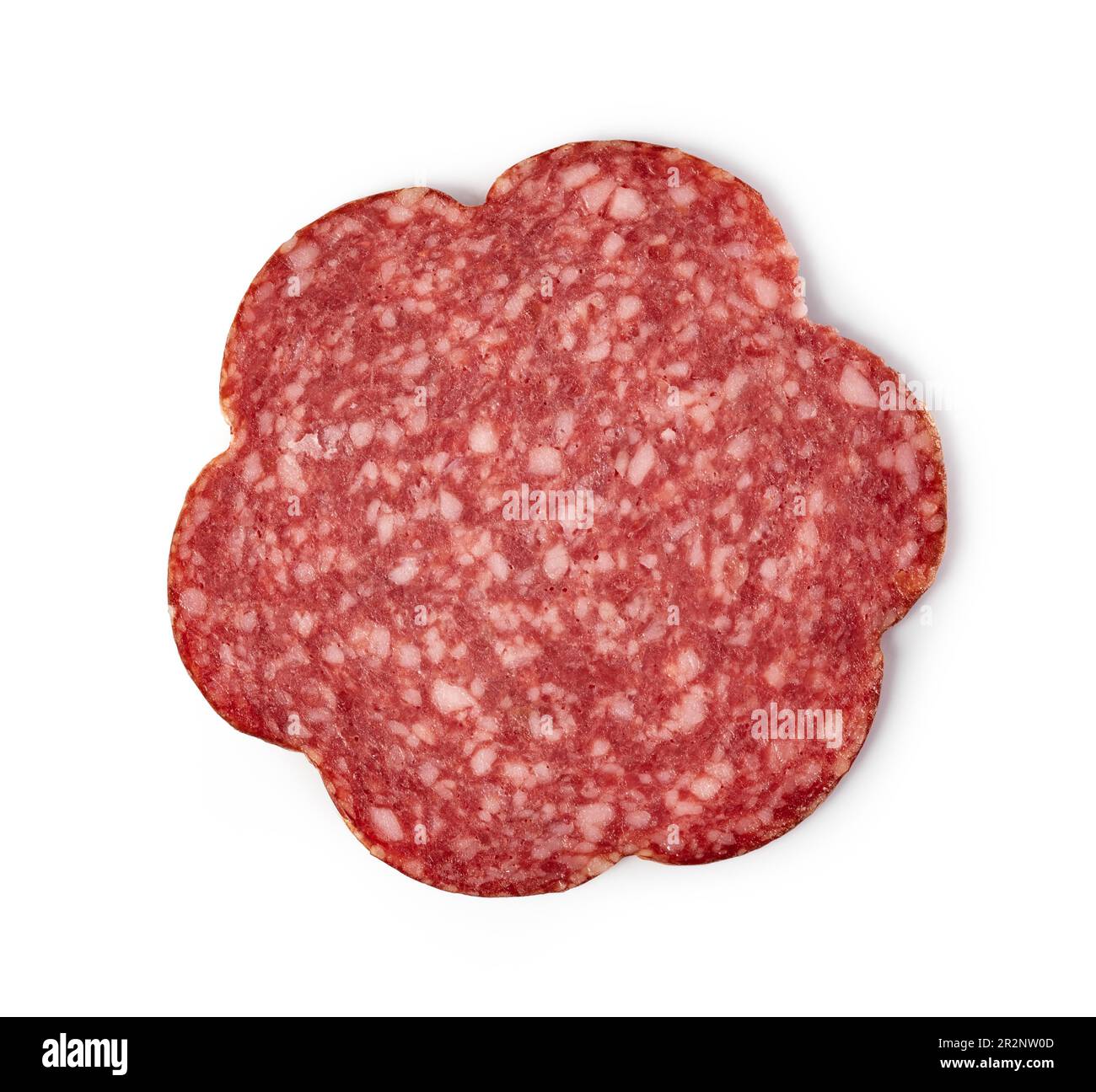 Slices of salami. Isolated on a white background Stock Photo - Alamy