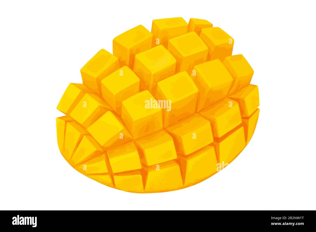 Vector mango slice cut to cubes. Half fresh tropic fruit diced ...