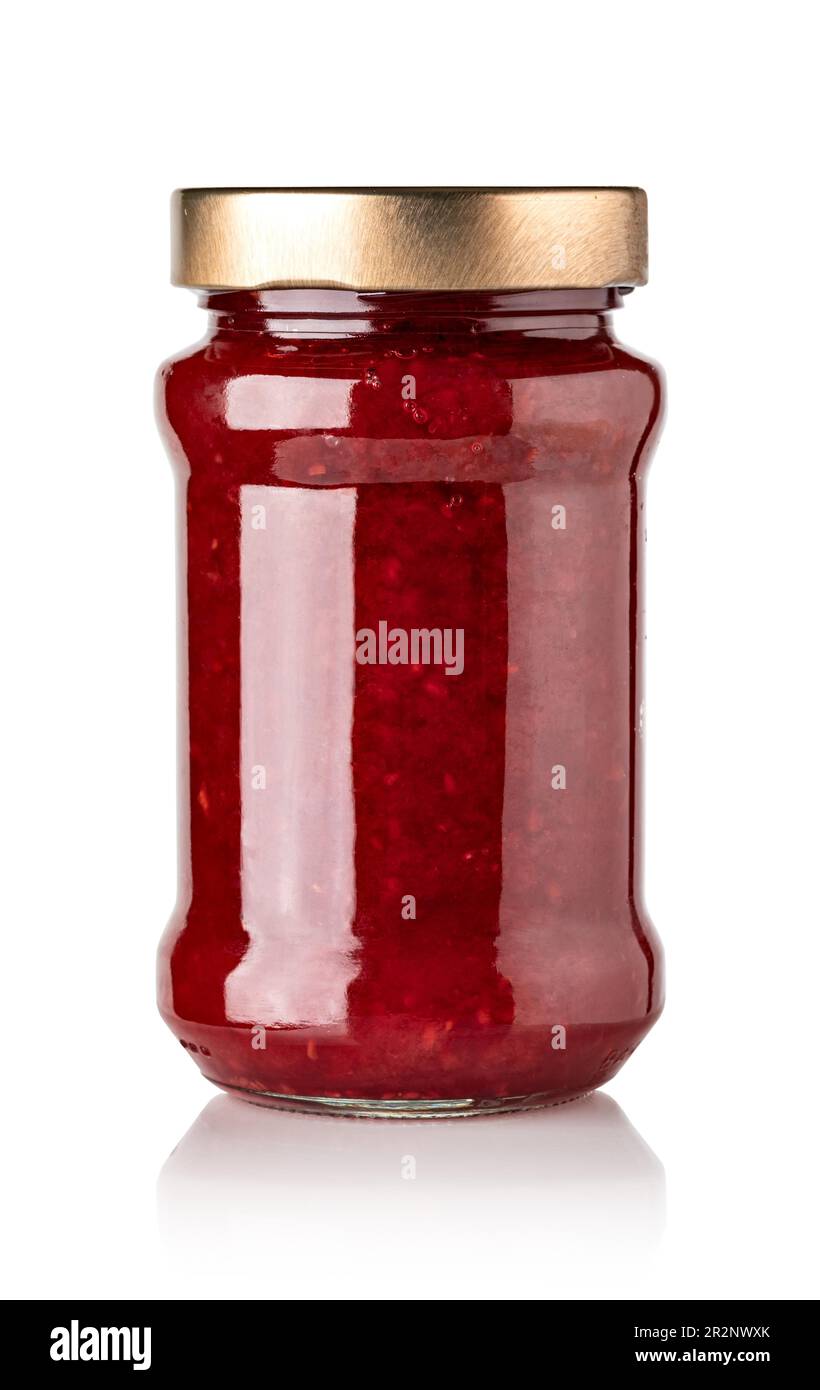 Jars of raspberry jam isolated on white background Stock Photo - Alamy