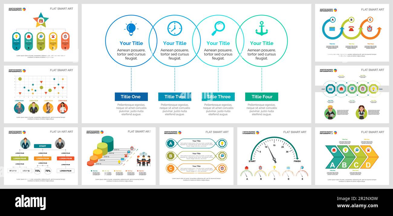 Colorful startup or workflow concept infographic charts set Stock ...