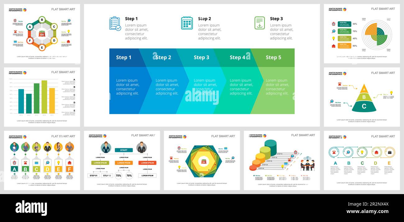 Colorful smart art charts set for presentation slide templates Stock ...